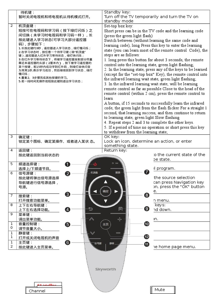 Skyworth Remote Control User Guide: A Visual Breakdown of Keys and ...