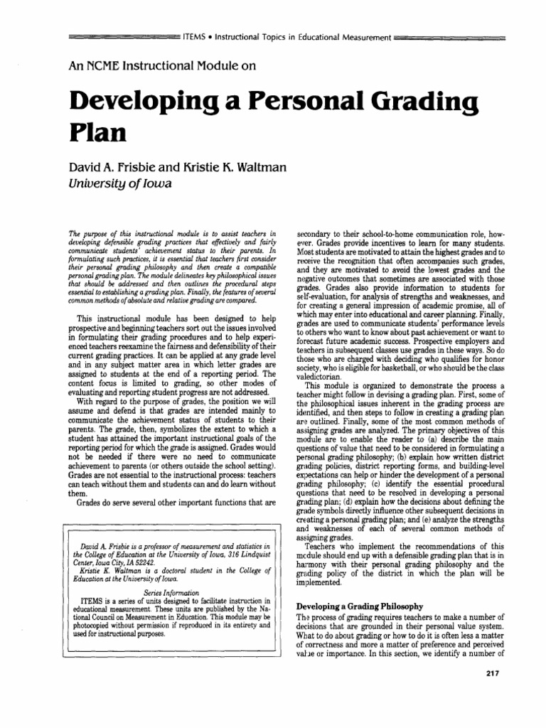 Developing A Personal Grading Plan | PDF