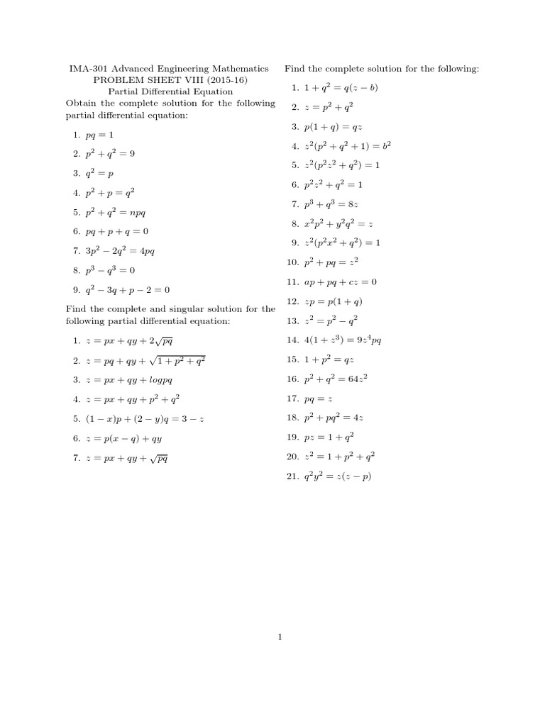 IMA-301 Advanced Engineering Mathematics Problems | PDF