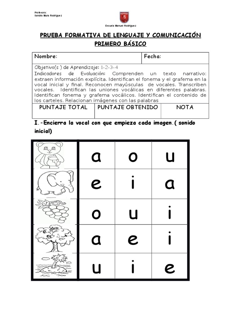 Prueba Formativa Lenguaje | PDF