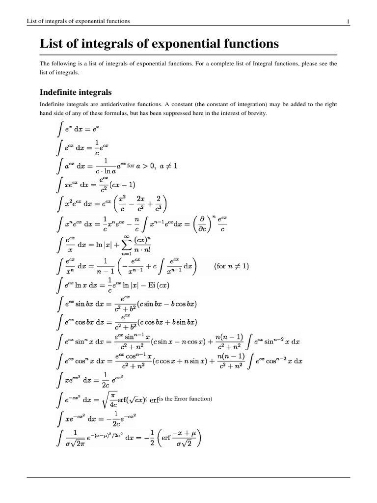 List of Integrals of Exponential Functions | PDF