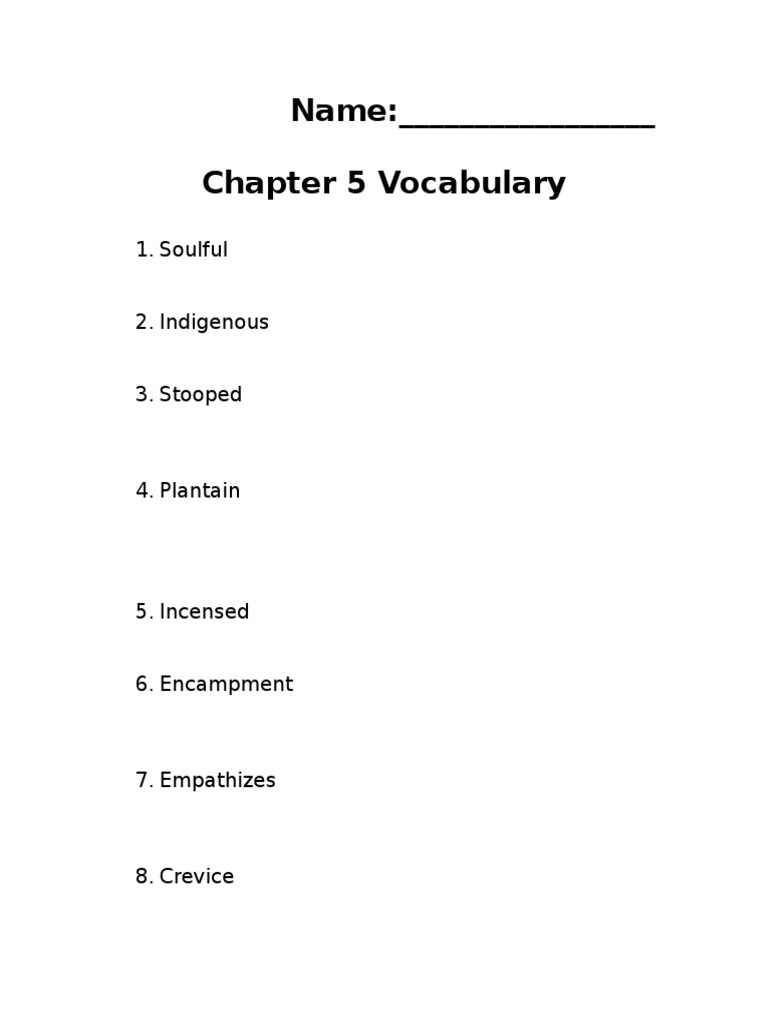 Chapter 5 Vocabulary List | PDF | Home & Garden