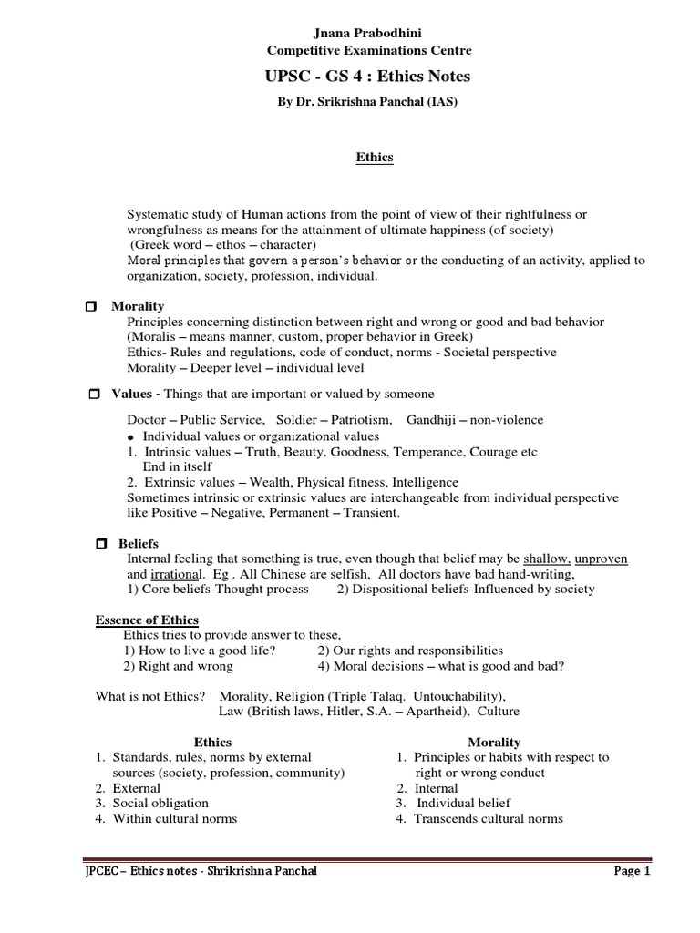 Ethics Notes by Dr. Shrikrishna Panchal | PDF | Noble Eightfold Path ...