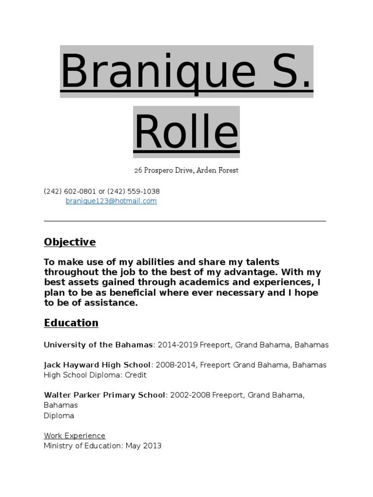 Branique S Rolle Resume | PDF