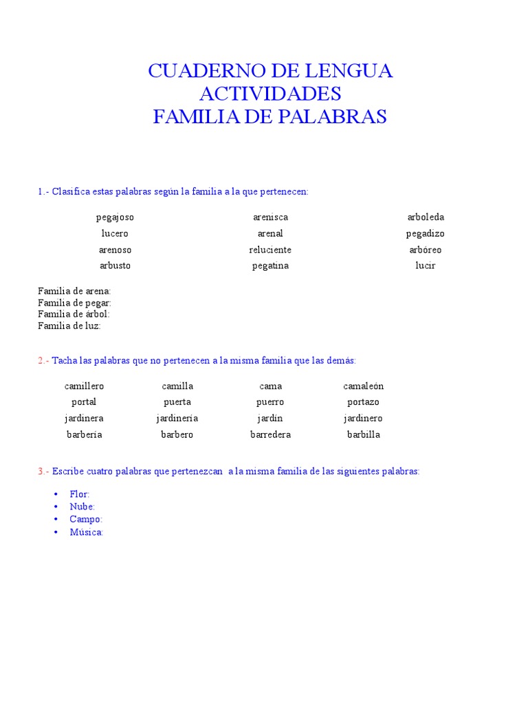 Actividades Familia de Palabras | PDF | Artes del Lenguaje y Comunicación