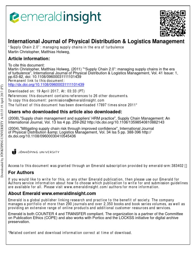 Supply Chain 2.0 Managing Supply Chains in The Era of Turbulence | PDF ...