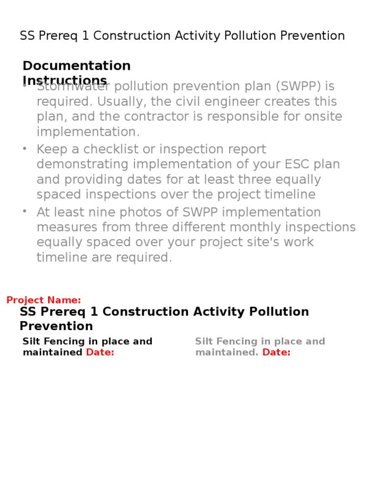 Documentation Instructions: SS Prereq 1 Construction Activity Pollution ...