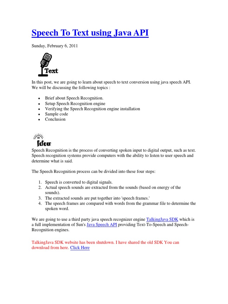 Speech To Text Using Java API | PDF | Speech Recognition | Java ...
