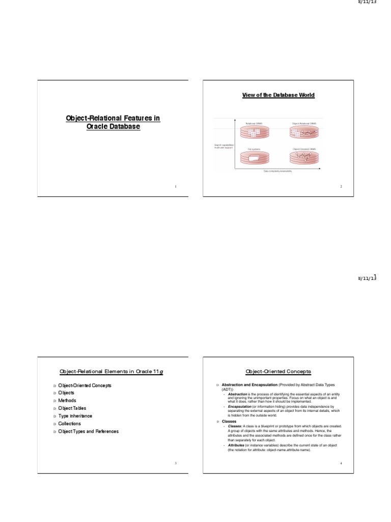 Object Relational Features In Oracle Database View Of The Database World Pdf Inheritance