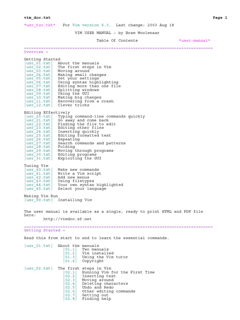 VIM User Manual | PDF | Command Line Interface | Text File