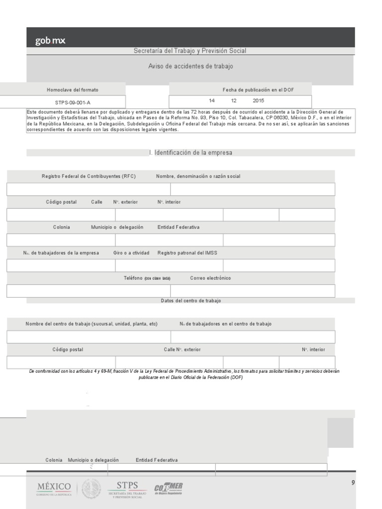 STPS Formato de Aviso de Accidentes de Trabajo | PDF | México | Gobierno