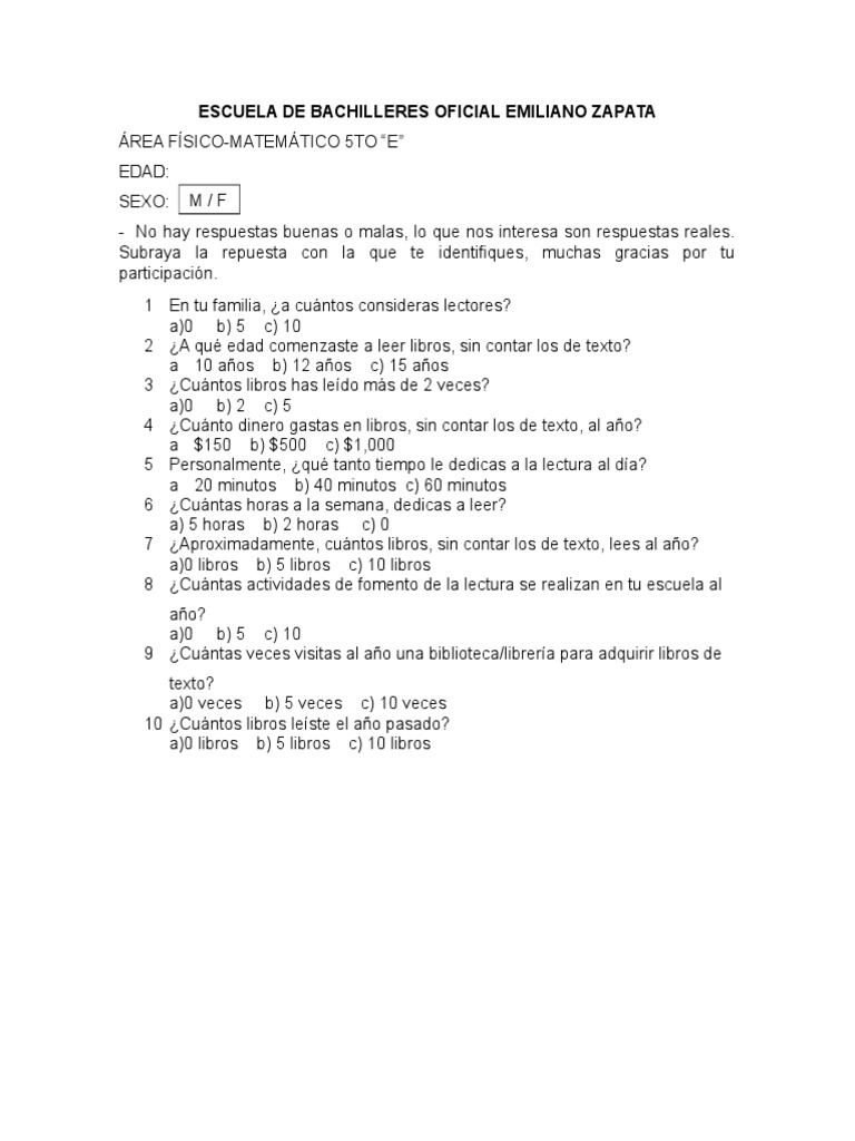 ENCUESTA Habitos de Lectura | PDF | Relaciones personales, crianza y ...