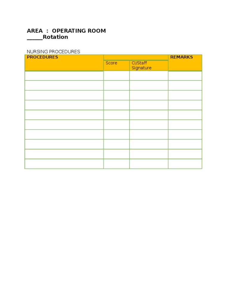 Area: Operating Room - Rotation: Nursing Procedures | PDF
