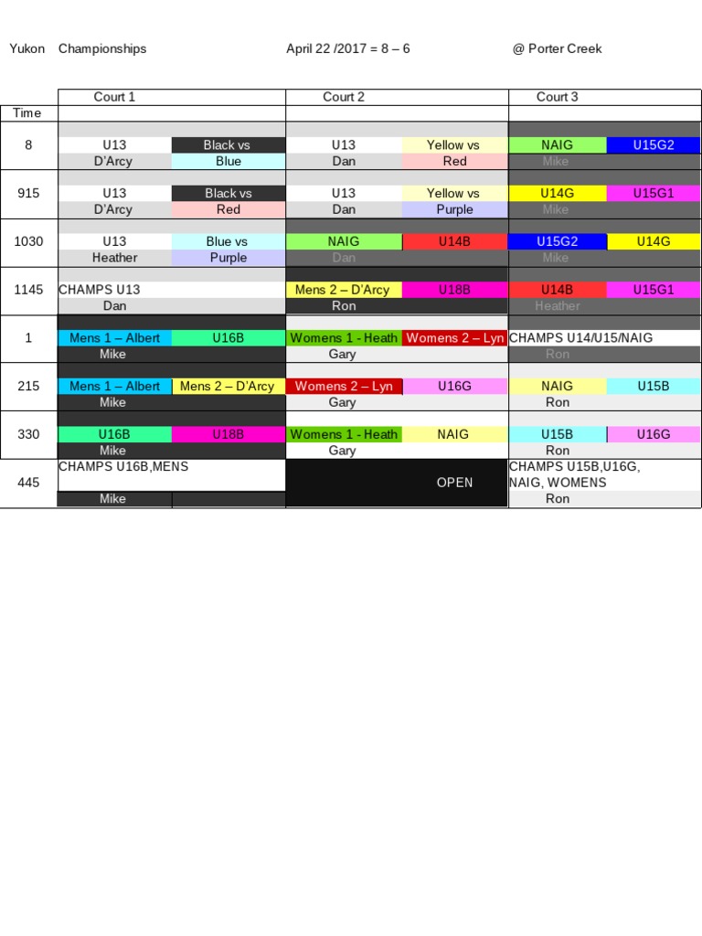 Yukon Championships April 2017 Schedule | PDF