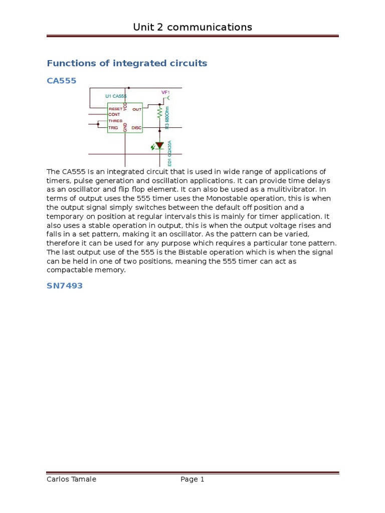 Function of U1 CA555 | PDF | Electronic Circuits | Light Emitting Diode
