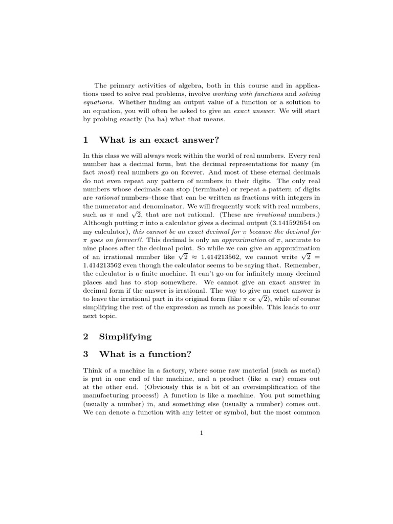 1 What Is An Exact Answer?: Equations. Whether Finding An Output Value ...