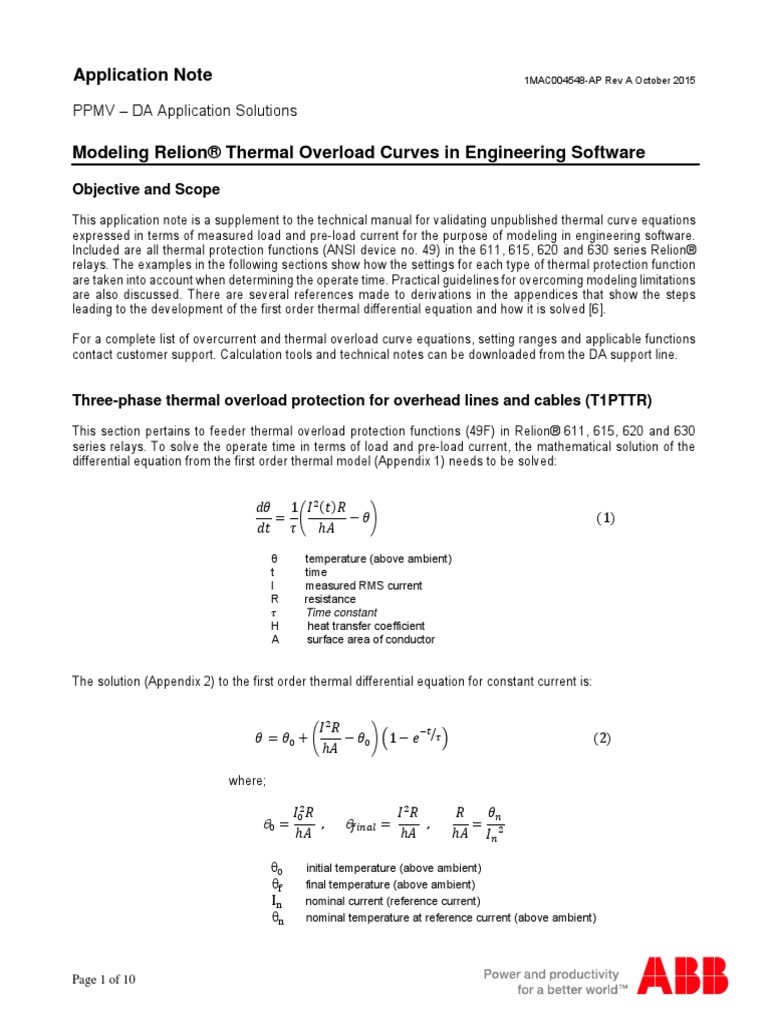 Modeling Relion Thermal Overload Curve | PDF