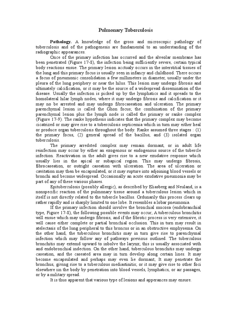 Pulmonary Tuberculosis: Pathology. A Knowledge of The Gross and ...