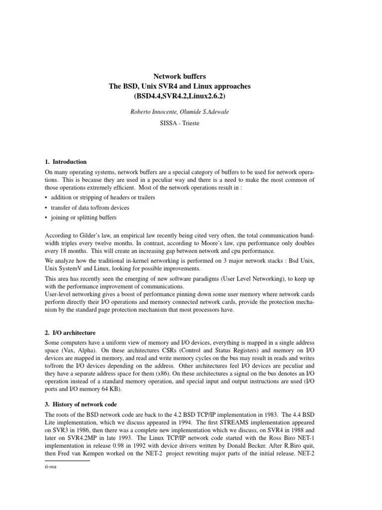 NetworkBuffers TheBSD Unix SVR4 and Linux Approach - SKB Reduced | PDF ...