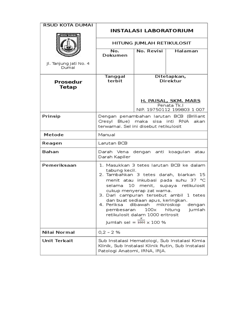 Hitung Jumlah Retikulosit | PDF