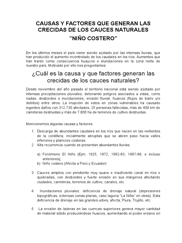 Causas y Factores Que Generan Las Crecidas de Los Cauces Naturales ...