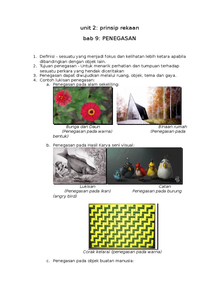 PENDIDIKAN SENI VISUAL TINGKATAN 1: Unit 2 Penegasan | PDF
