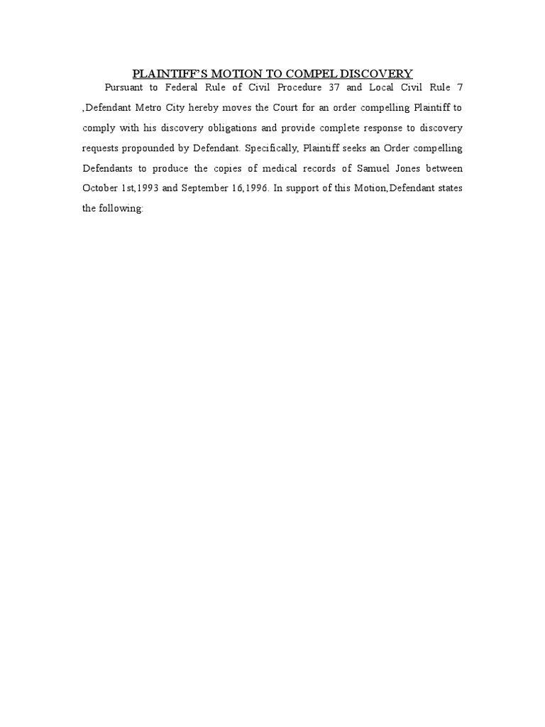 Plaintiff'S Motion To Compel Discovery | PDF