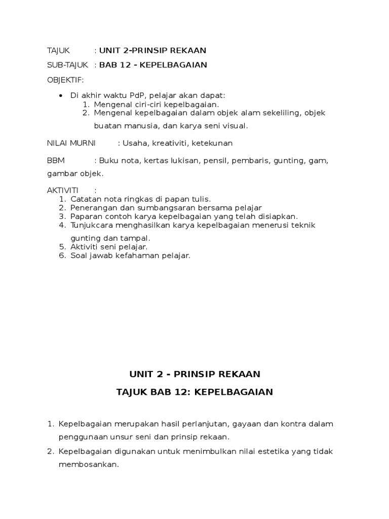 PENDIDIKAN SENI VISUAL TINGKATAN 1: BAB 13 - Kepelbagaian | PDF