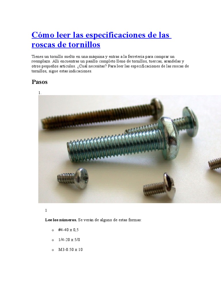 Cómo Leer Las Especificaciones de Las Roscas de Tornillos | PDF ...
