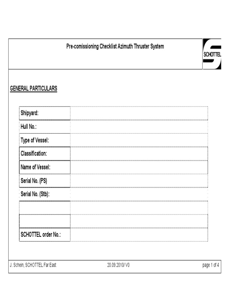 Pre-Commissioning Checklist Azimuth Thruster | PDF | Transmission ...