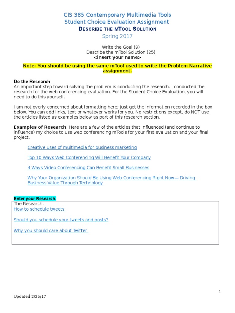 2 - Updated SC Eval Assign - Describe The Mtool Solution Nicole ...