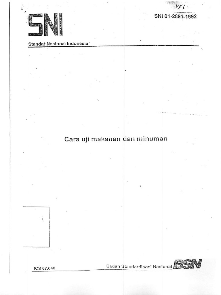 SNI 01-2891-1992 Cara Uji Makanan Dan Minuman PDF | PDF