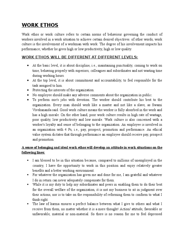 Work Ethos: Work Ethos Will Be Different at Different Levels | PDF ...
