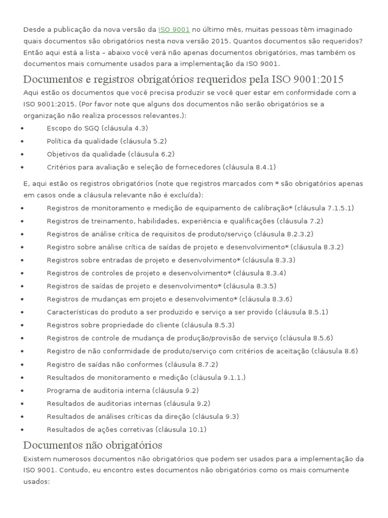 Documentos ISO 9001-2015 | PDF | ISO 9000 | Qualidade (negócios)