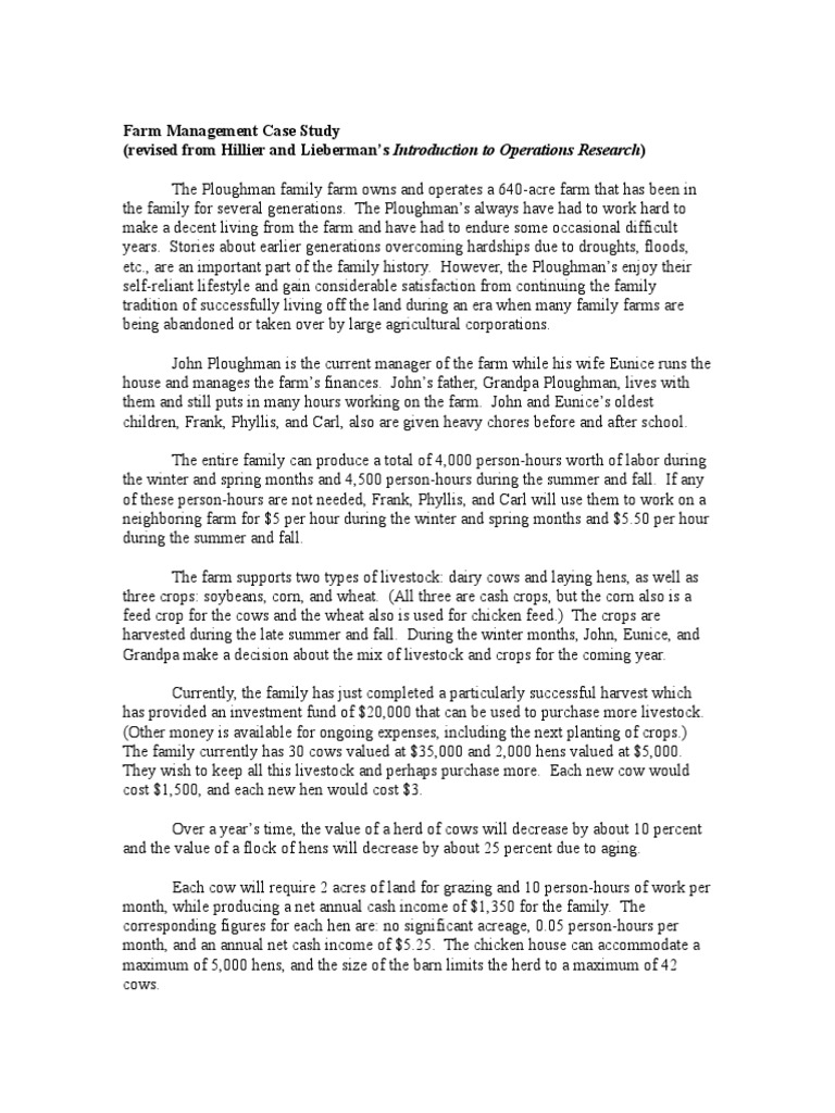 Farm Management Case Study (Revised From Hillier and Lieberman's ...