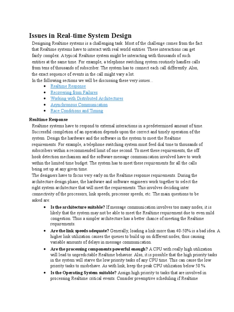 Issues in Real-Time System Design | PDF | Technology & Engineering