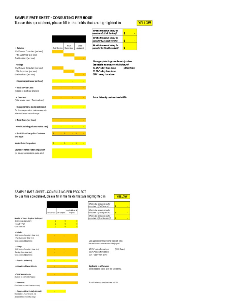Consulting Rate Sheet Template | PDF | Marketing | Market (Economics)