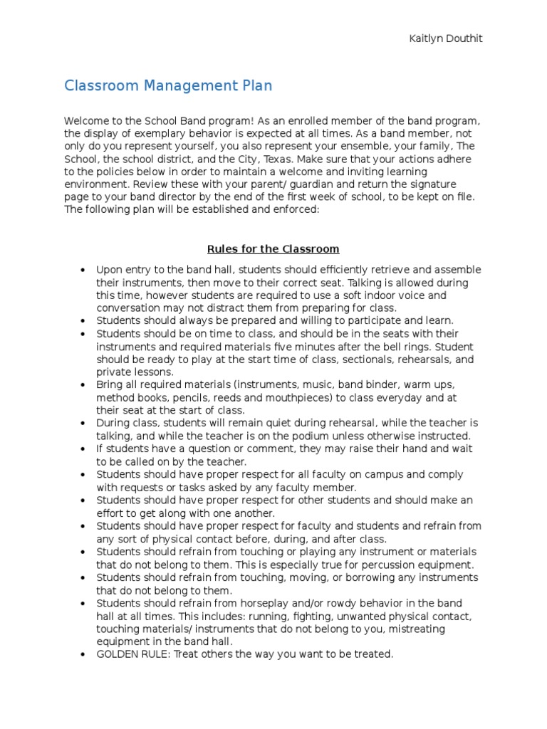 Classroom Management Plan: Rules For The Classroom | PDF | Classroom ...
