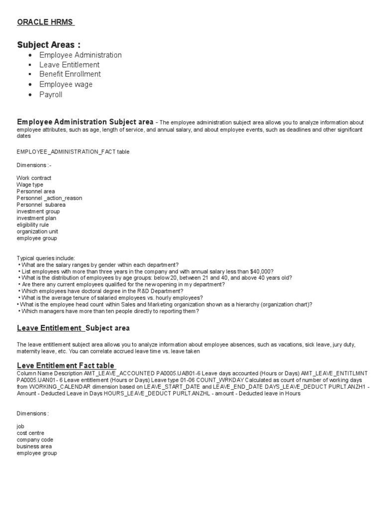 Oracle Hrms Star Schema | PDF | Payroll | Employee Benefits