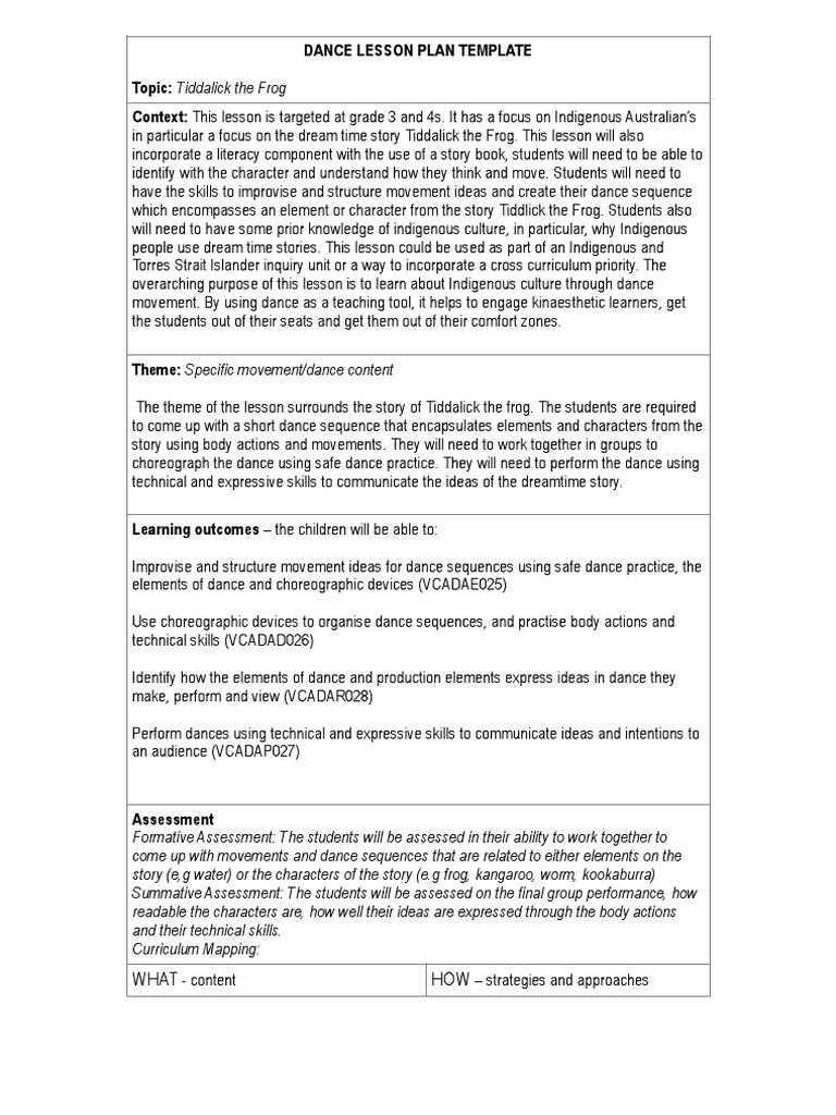 Dance Lesson Plan | PDF | Dances | Indigenous Australians