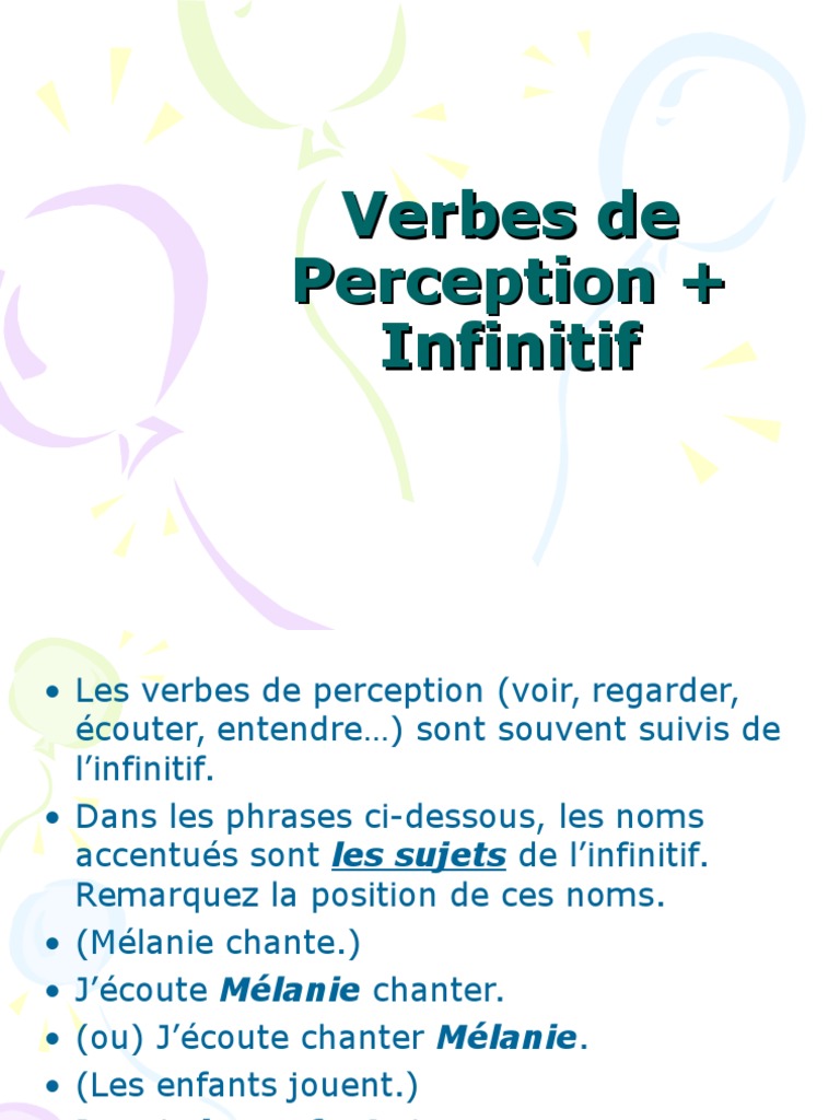 Verbes de Perception + Infinitif | PDF