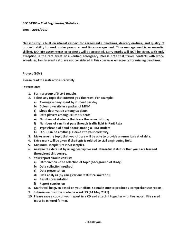 Civil Engineering Statistics Project Guide | PDF | Statistics | Learning
