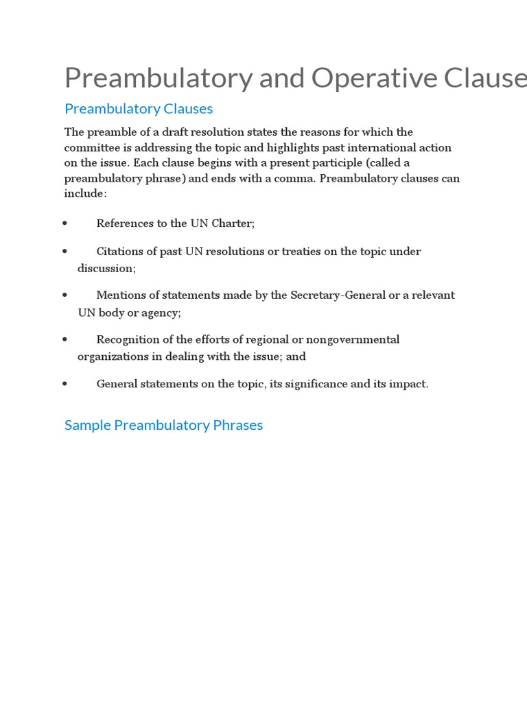 Preambulatory and Operative Clauses | PDF | United Nations ...