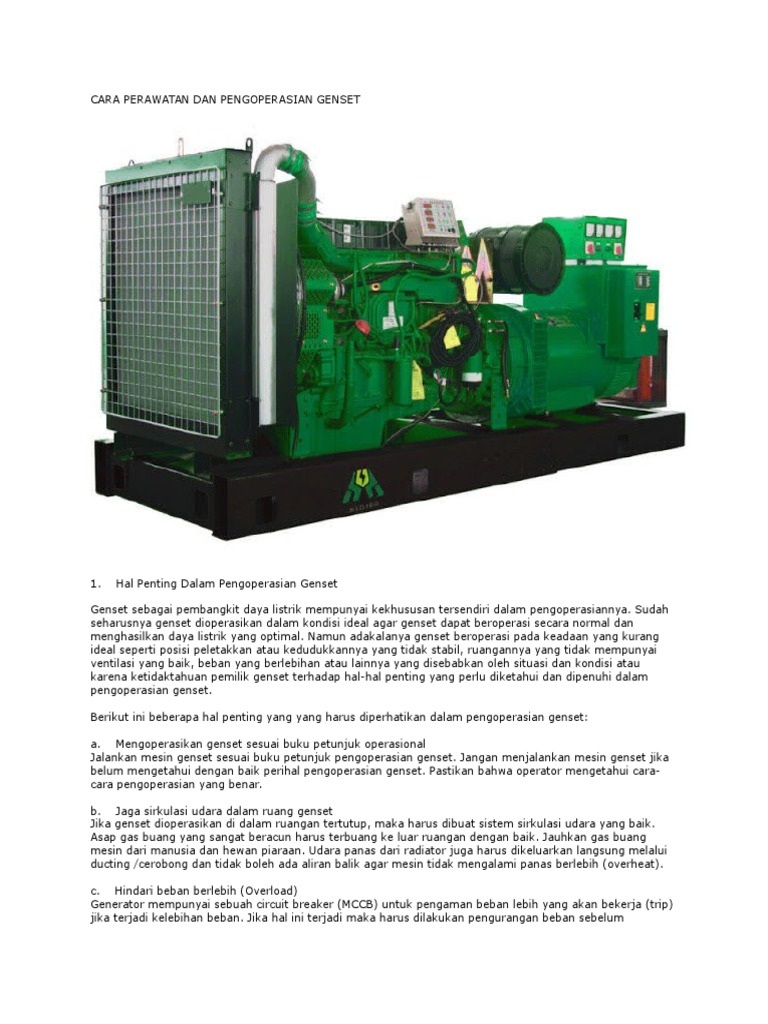 Cara Perawatan Dan Pengoperasian Genset | PDF