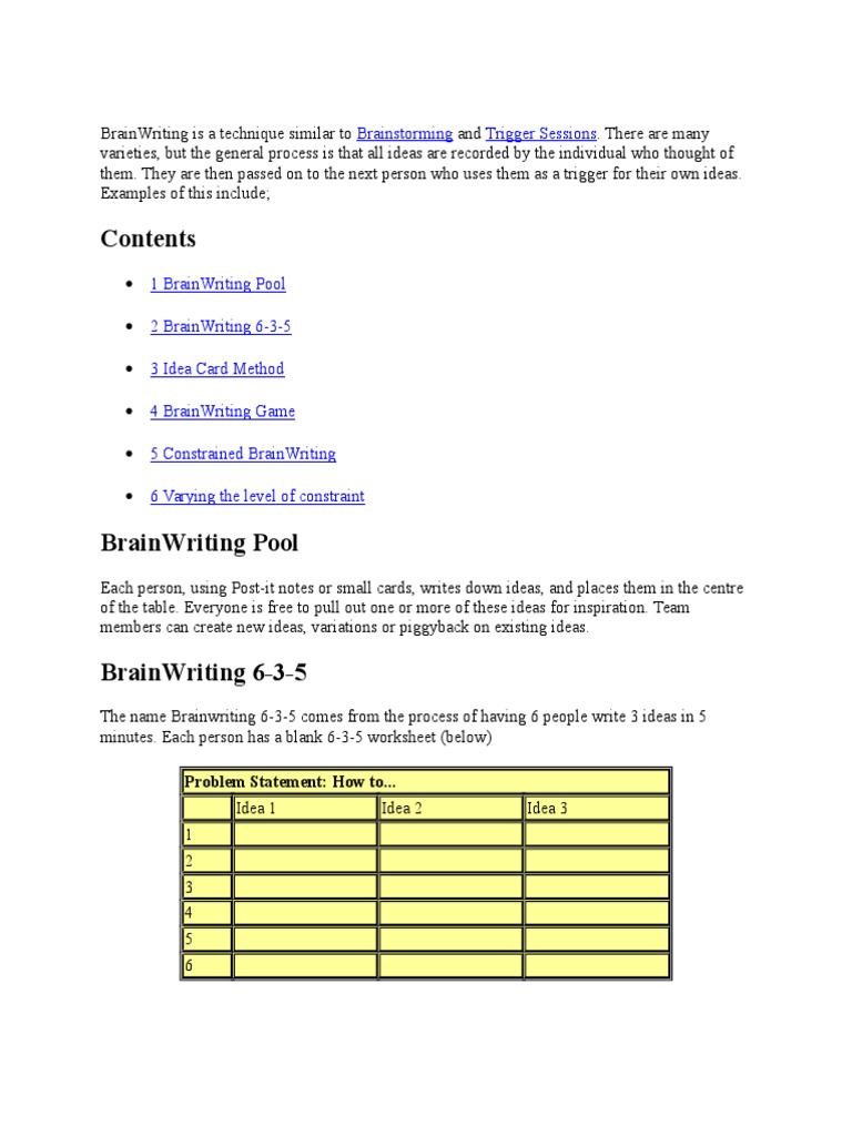 BrainWriting Is A Technique Similar To Brainstorming and Trigger ...