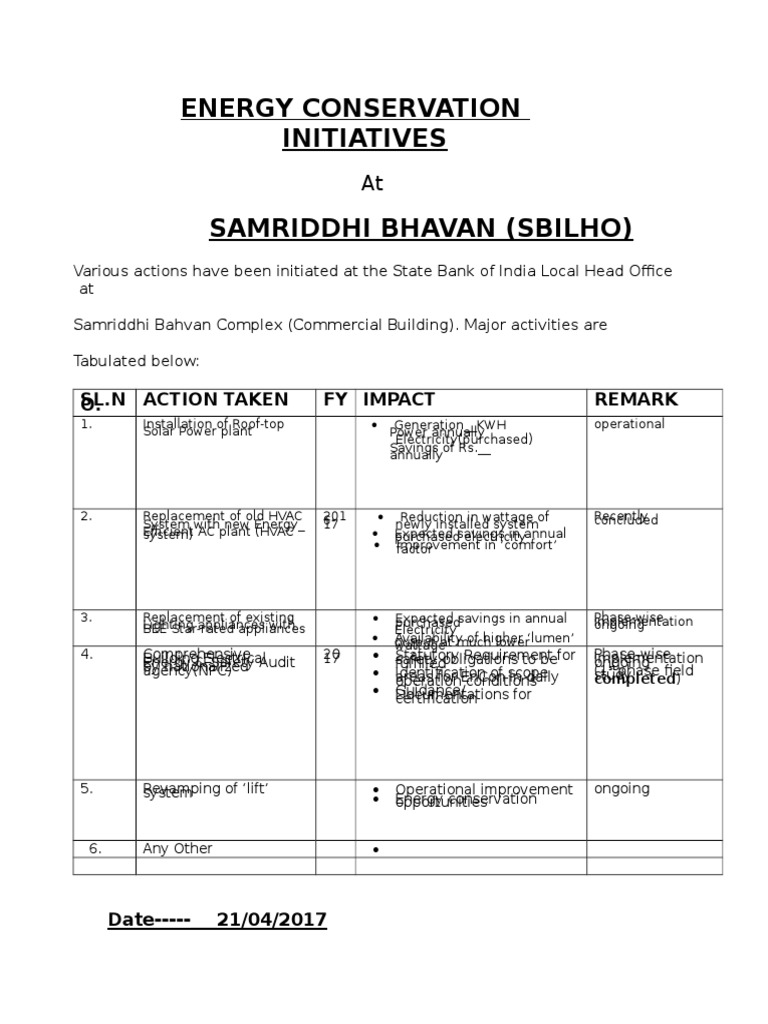 Energy Conservation Initiatives | PDF | Energy Conservation | Electric ...