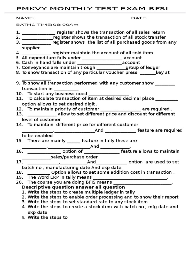 Descriptive Question Answer All Question: Name: Date: BATHC TIME:08 ...