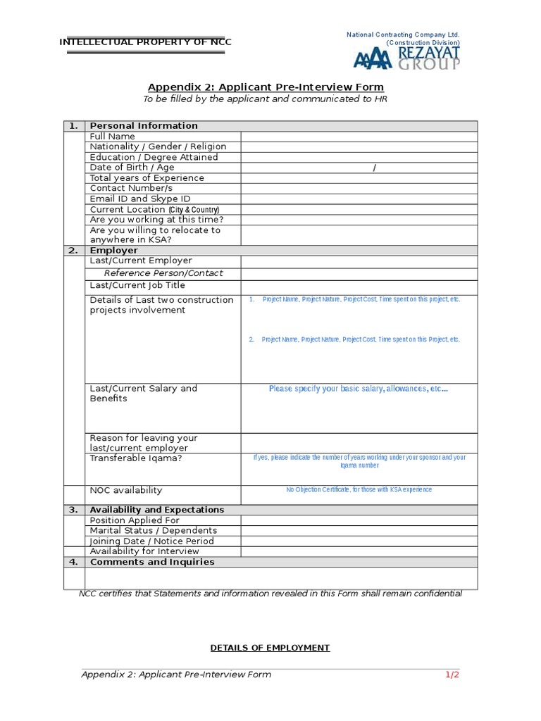 Pre Interview Form | PDF | Government | Business