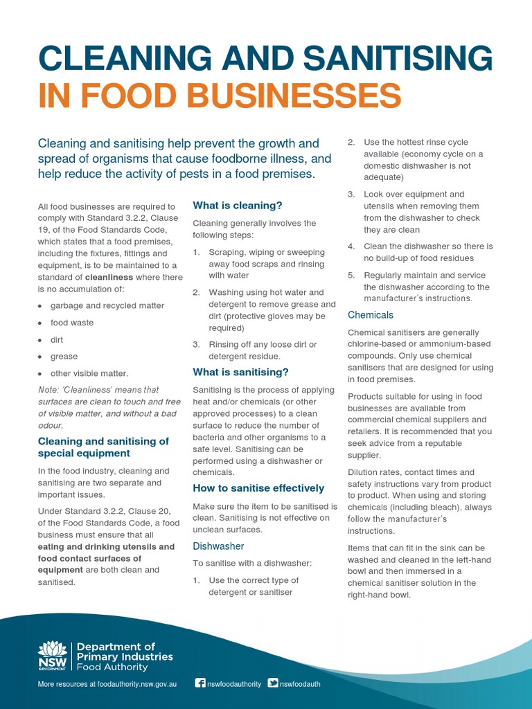 Cleaning and Sanitising Guidelines | PDF | Dishwasher | Bleach