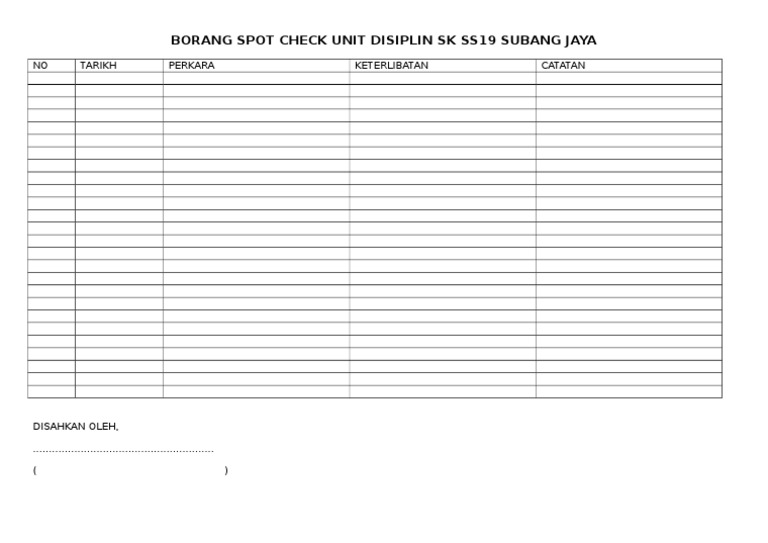 Borang Spot Check Unit Disiplin SK Ss19 Subang Jaya | PDF